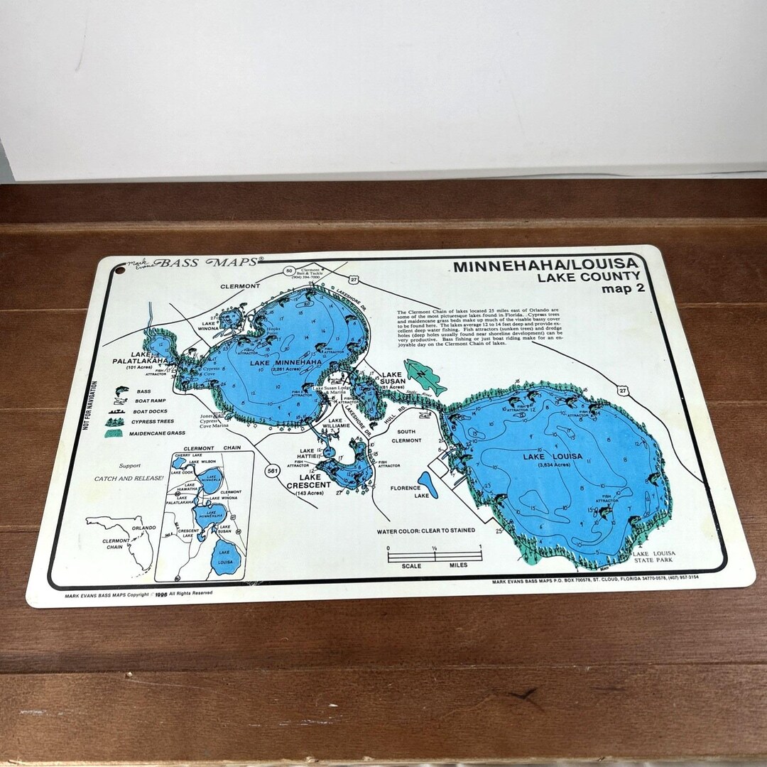 1996 Mark Evans Bass Maps Minnehaha Louisa Lake County 13.5x8.5 Plastic ...