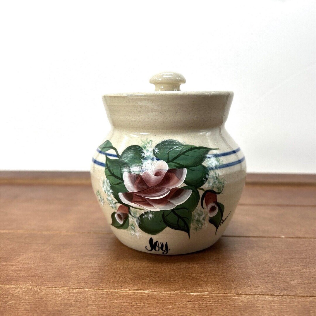 Yesteryears Marshall Texas Pottery Joy Floral Jar Container With Lid ...