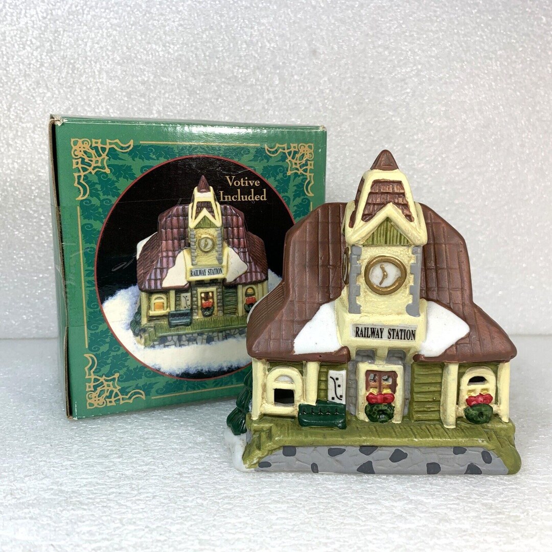 Giftco Train Railway Station Ceramic Votive Candle Holder, Christmas ...