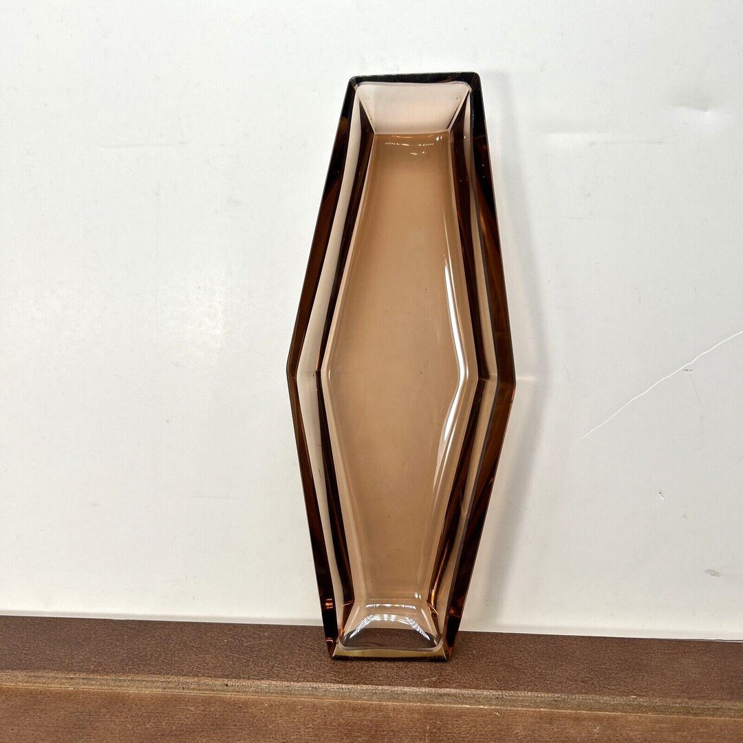 Vintage 9" Brown Art Glass Dracula Coffin Shape Trinket Jewelry Dish ...