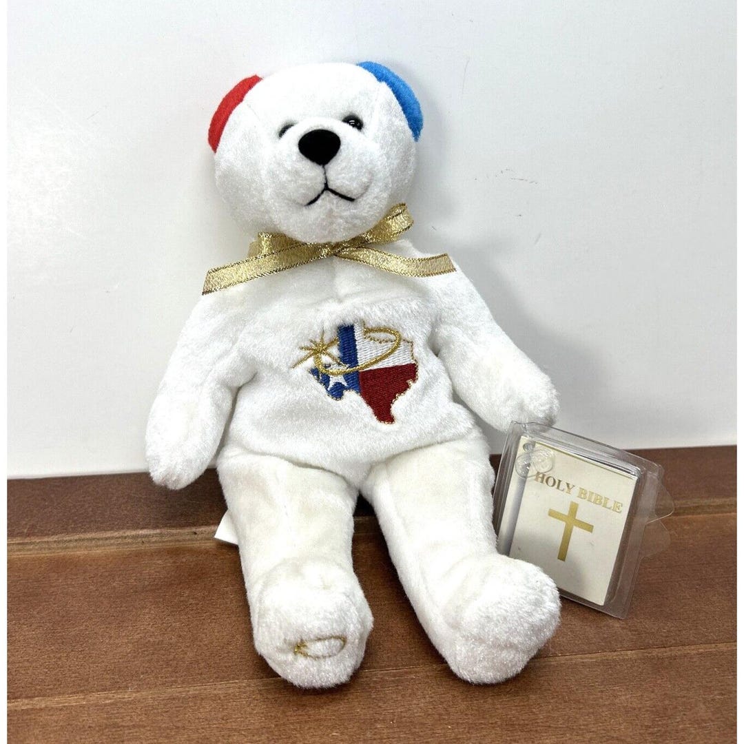 2000 Holy Bears, 8" Bible God Bless Texas White Bear Plush Stuffed ...