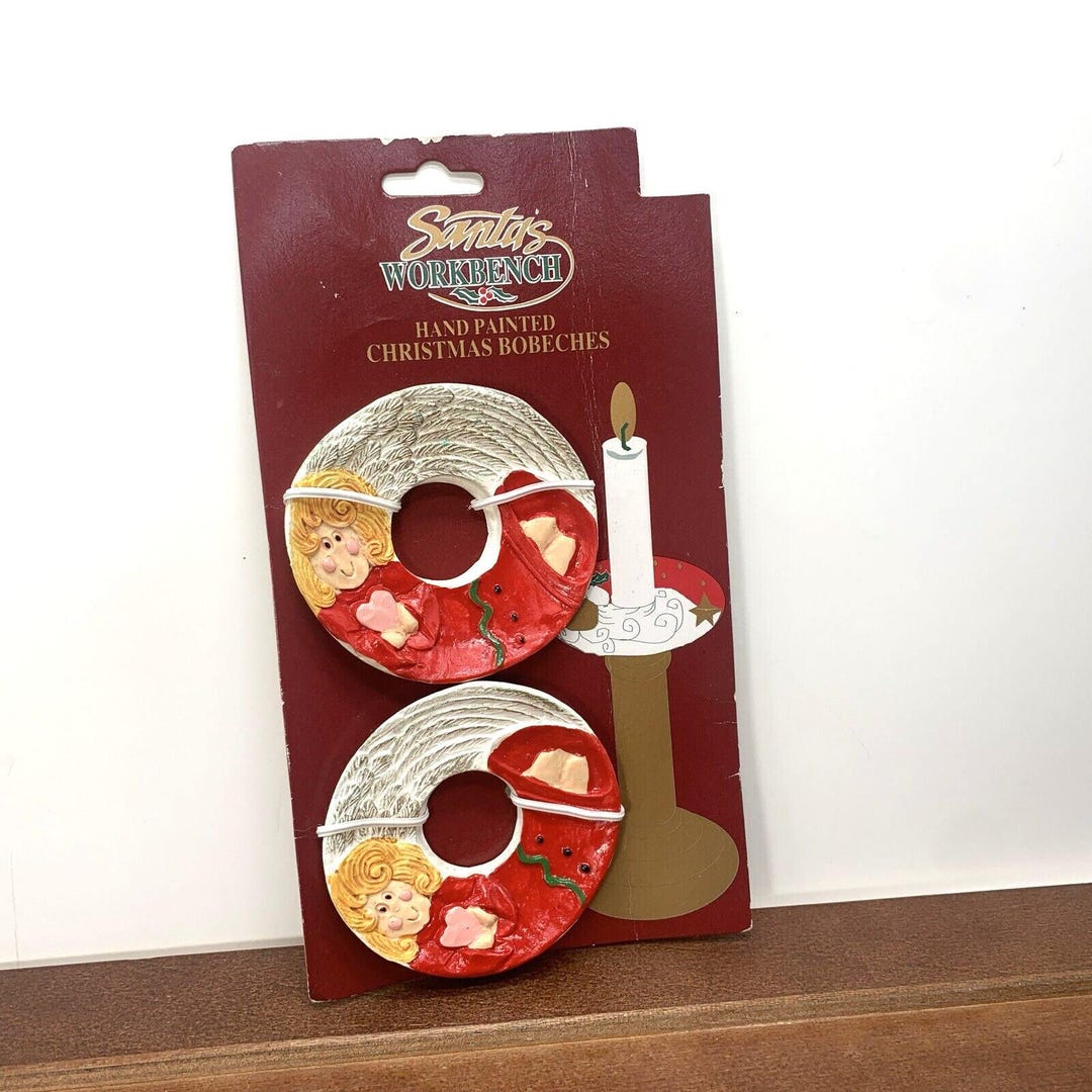 1996 Santa's Workbench Hand-painted Christmas Candle Bobeches Angels ...
