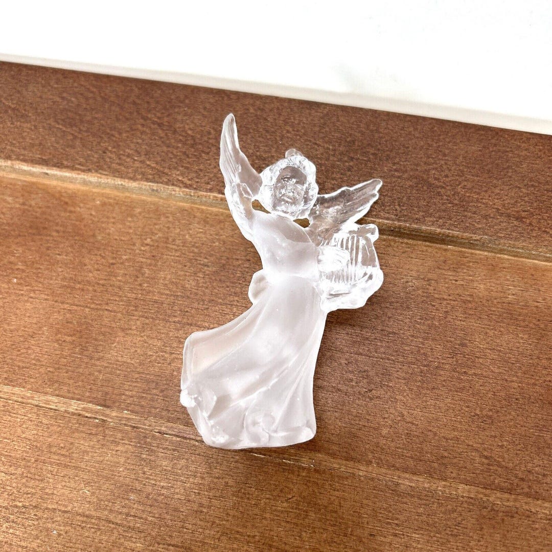 Clear Frosted Acrylic Cherub Angel Harp Christmas Ornament Holiday ...