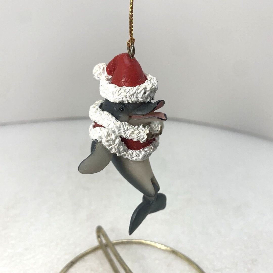 Christmas Ornament 3 Hand-painted Dolphin Santa Hat Moveable Tail ...