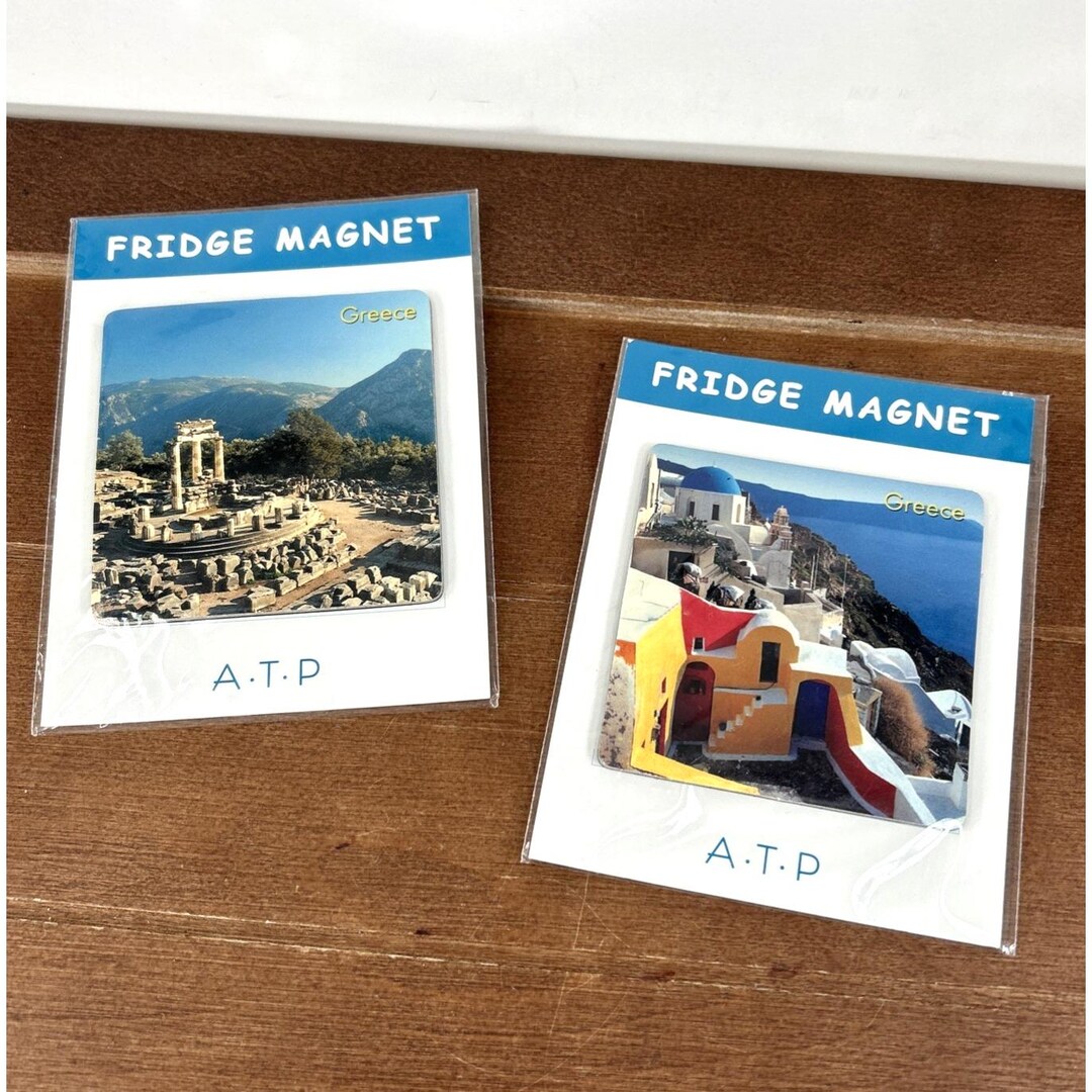 Greece ATP Fridge Magnets Pair Athens Delphi Santorini Island Souvenir ...