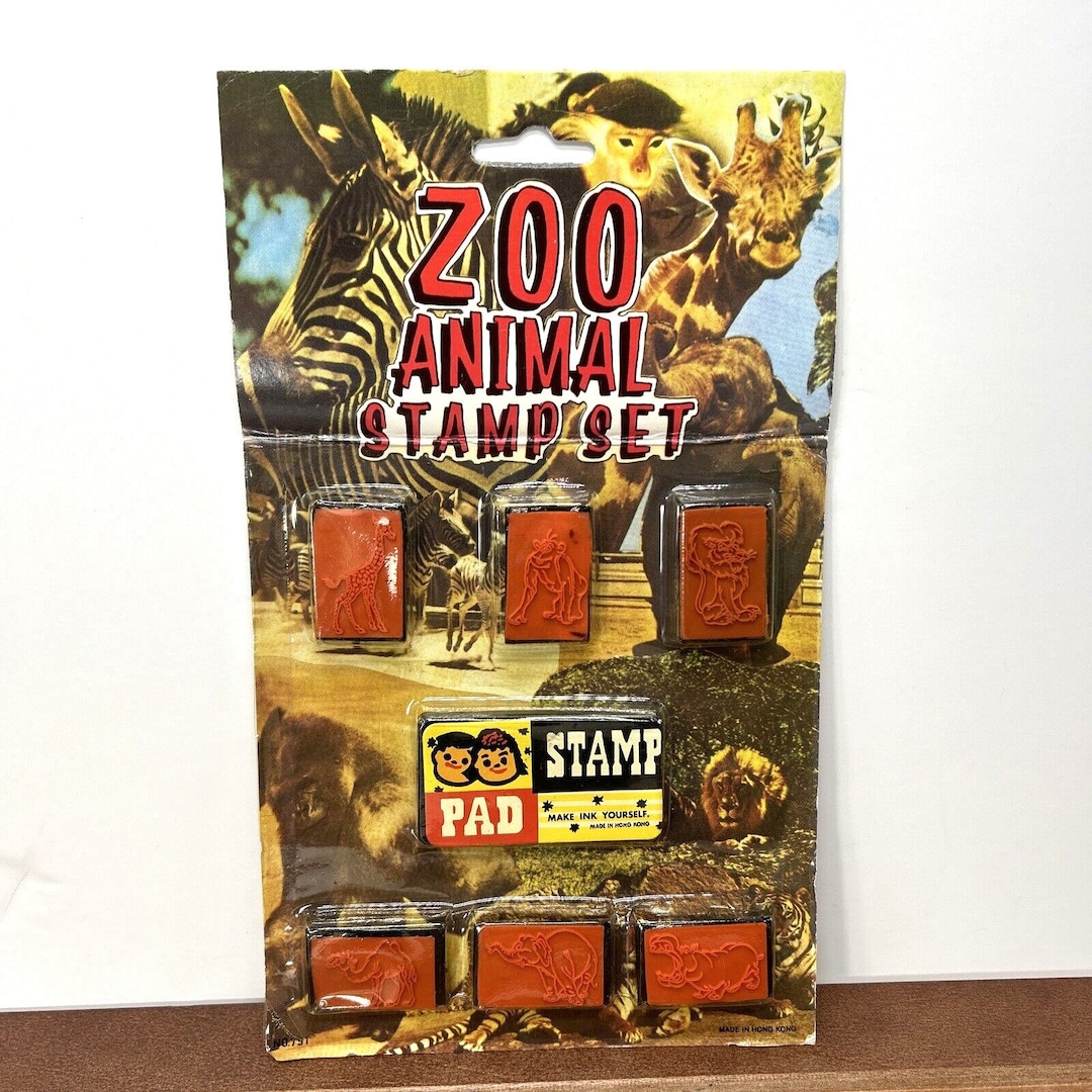 Vintage Make Ink Yourself, Zoo Animal Stamp Set, Monkey Lion Camel ...