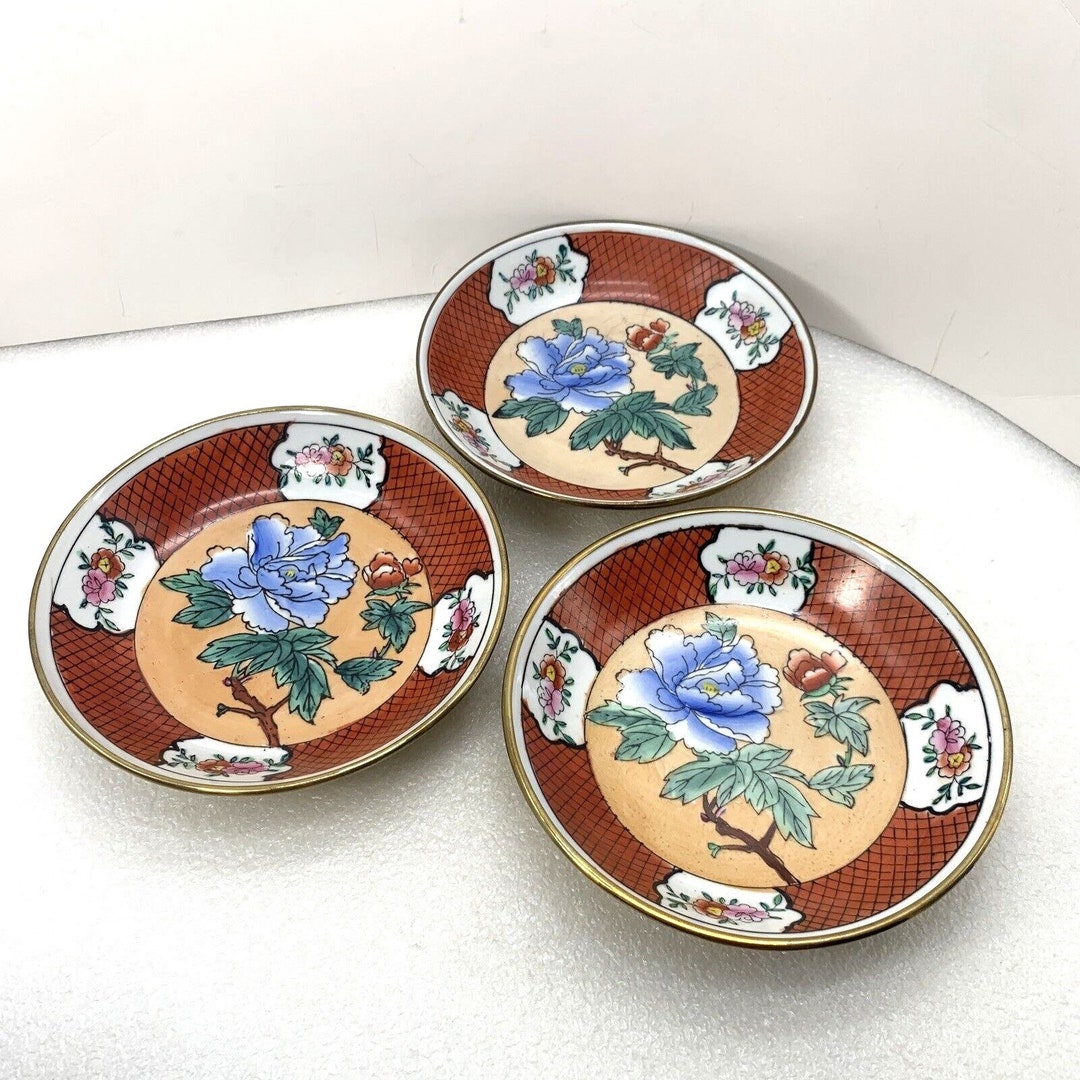 Ceramar Decorative Chinese Porcelain & Brass Bowl Plate Floral Marked ...