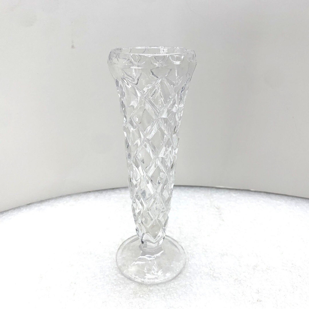 Diamond Pattern Crystal Cut Glass Small 6 Tall Bud Flower Vase Home ...