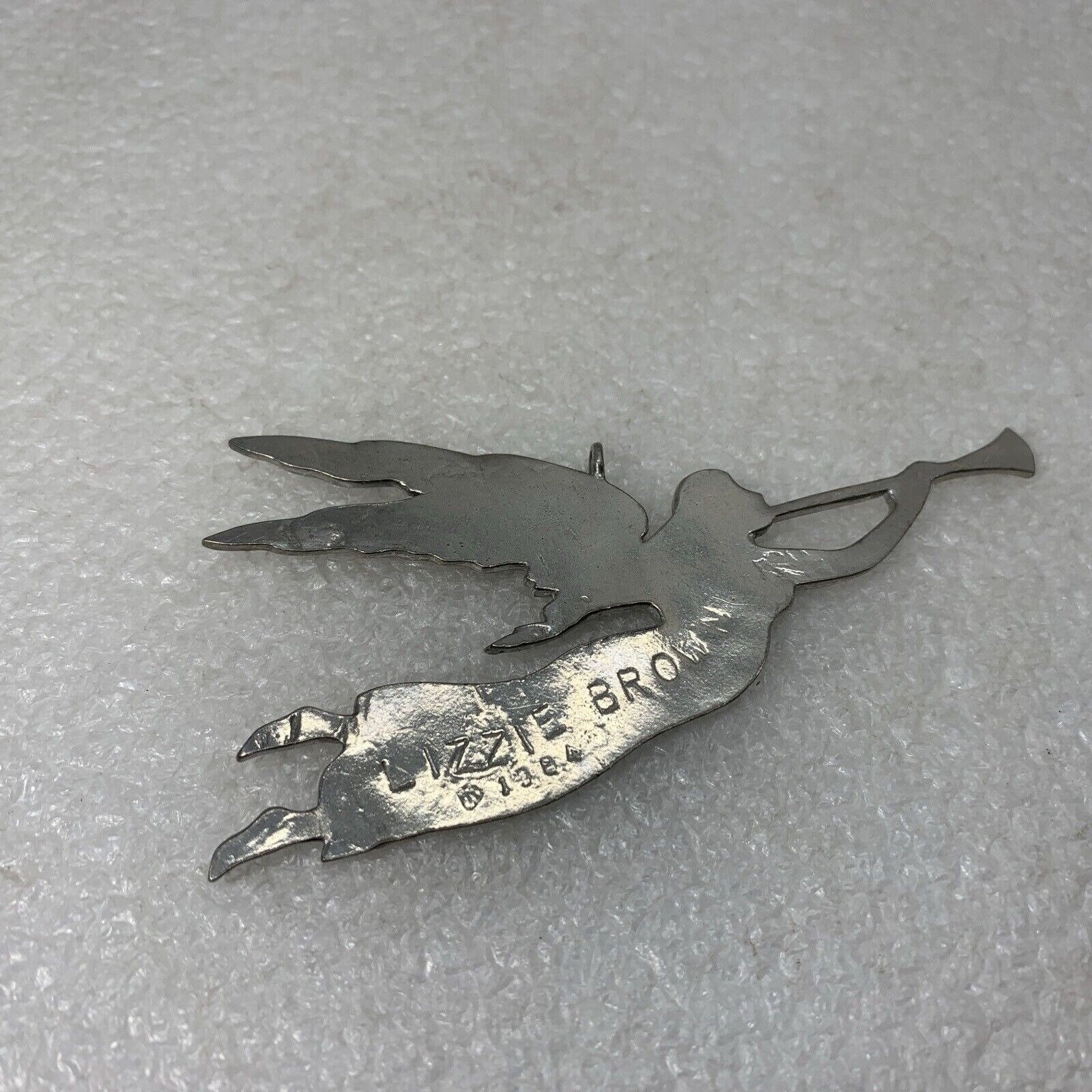 1984 Lizzie Brown Metal Angel Horn Christmas Ornament Art - Etsy