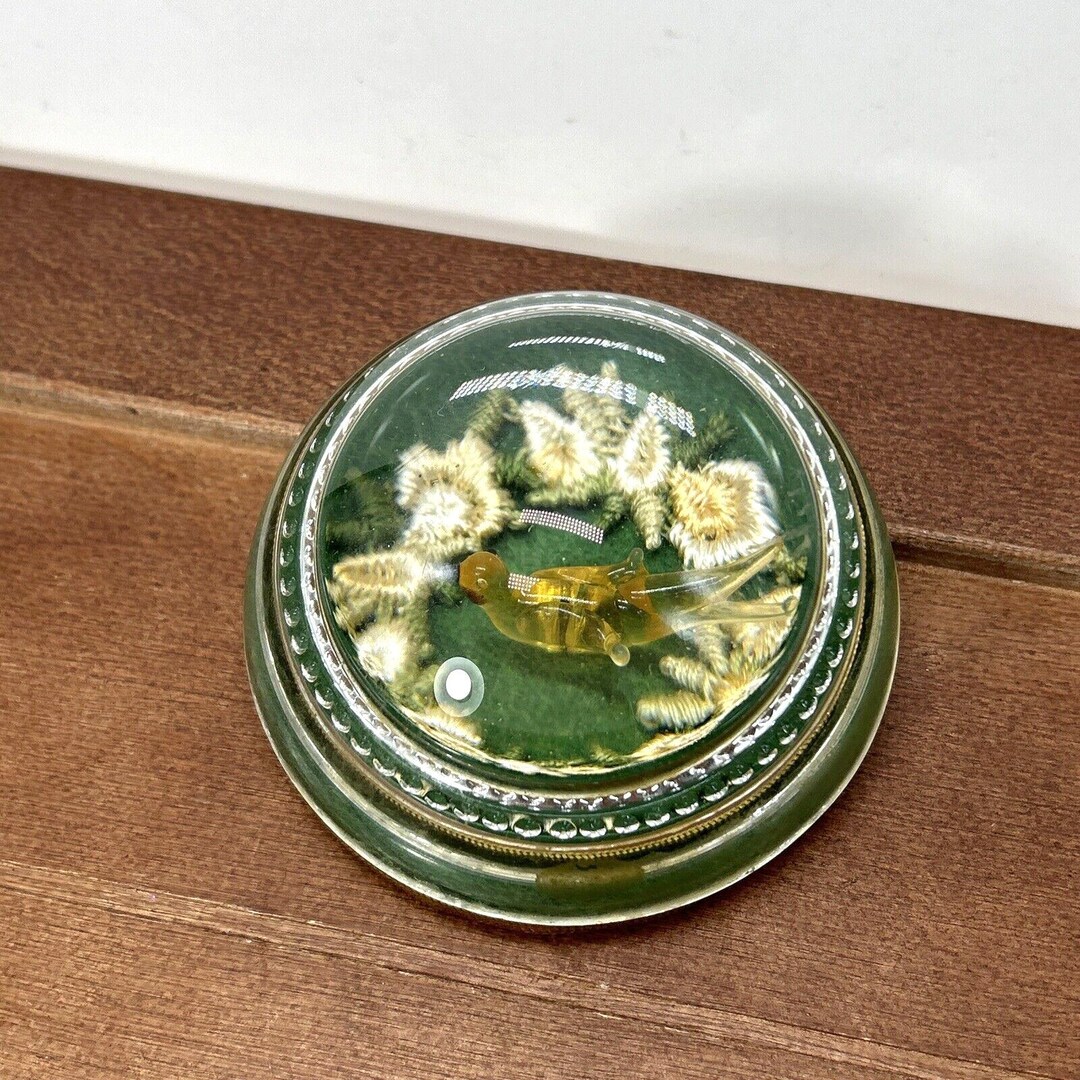 Vintage Glass Bird Sculpture Inside Floral Dome Lucite Acrylic ...
