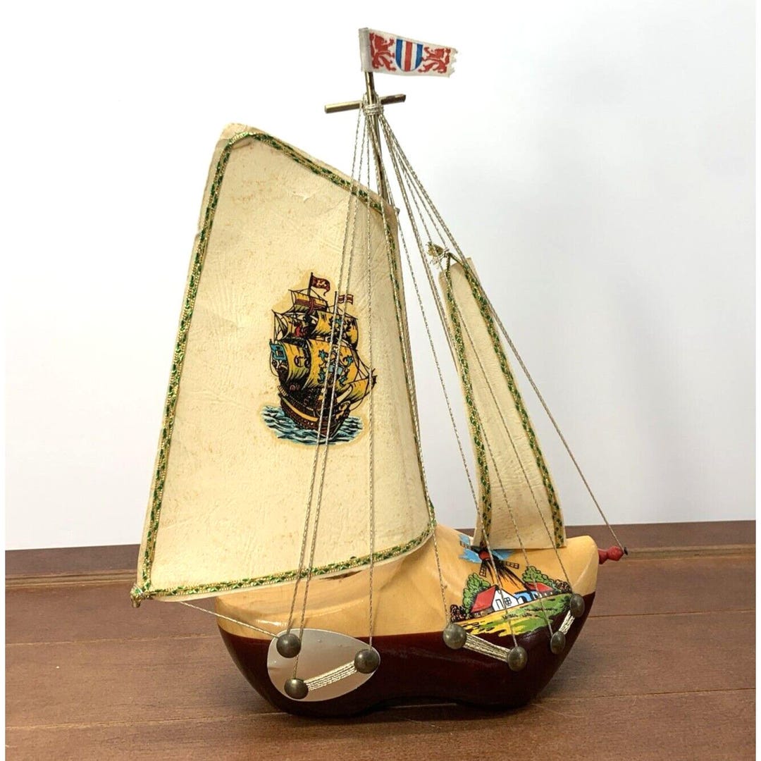 Vintage Dutch Wood Clog Sail Boat 10" Table Decor Nautical Travel ...
