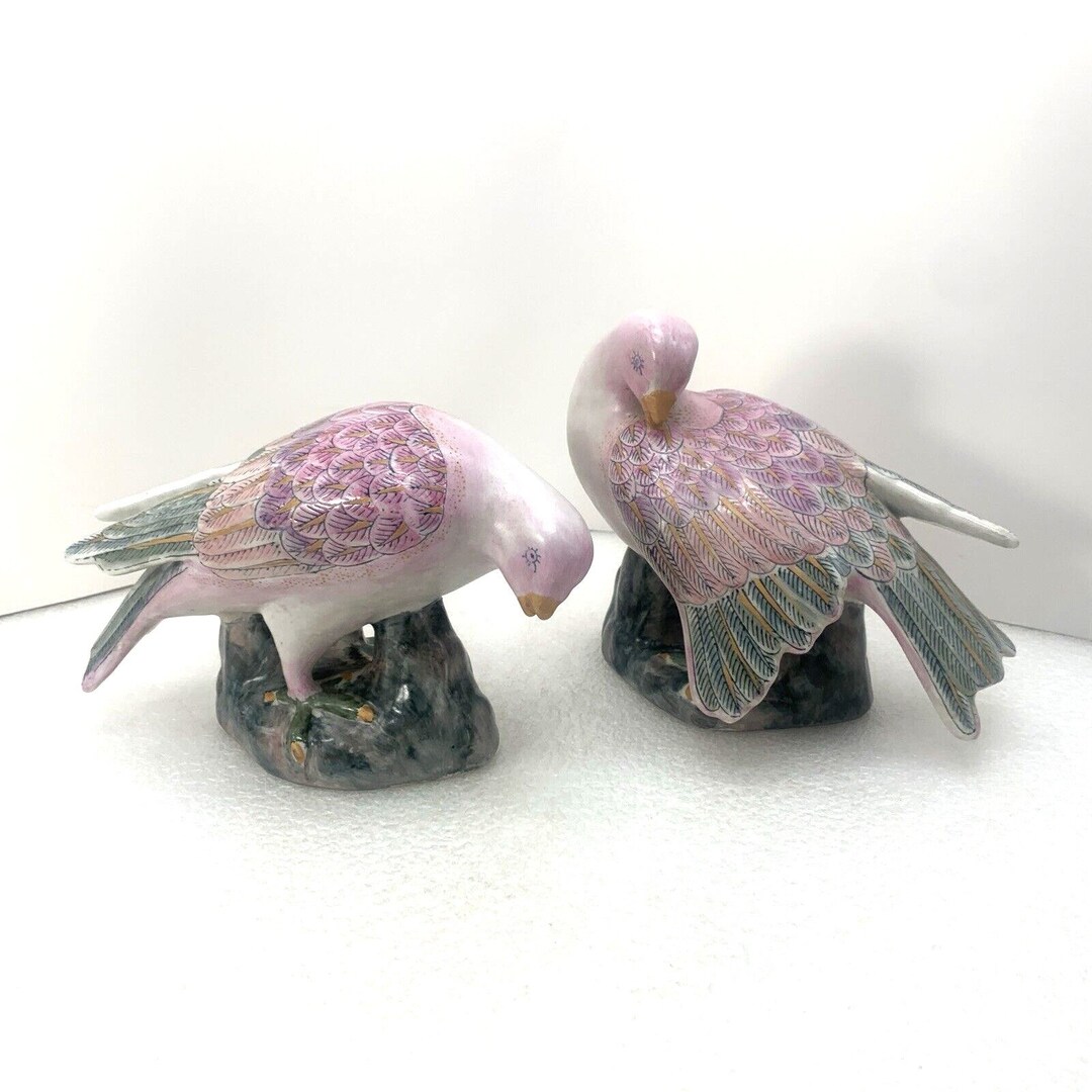 Set of 2, United Pacific Pink Porcelain Hand Painted Dove Pigeon Bird ...
