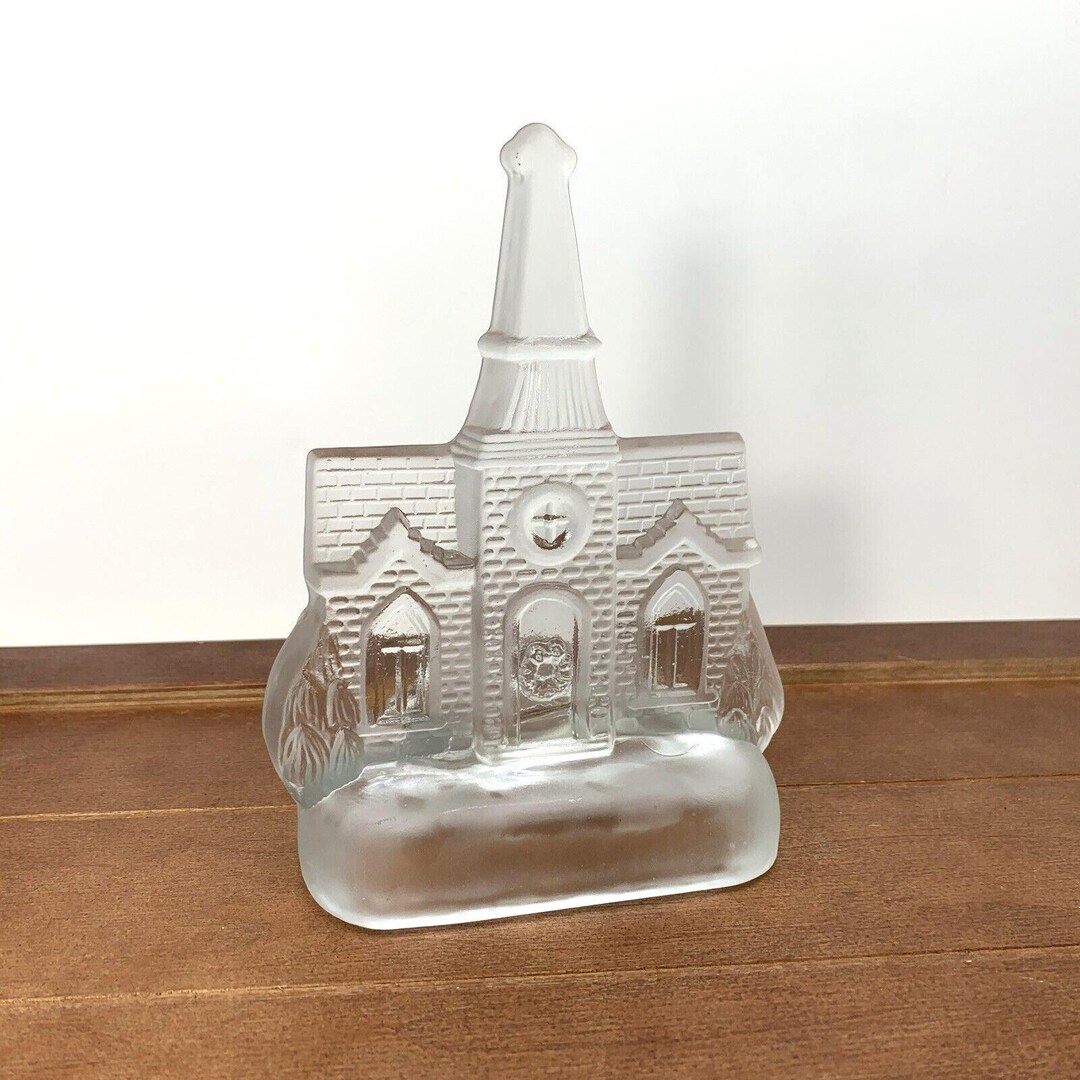 Vintage Frosted Glass Village Church Tea Light Votive Candle Holder ...