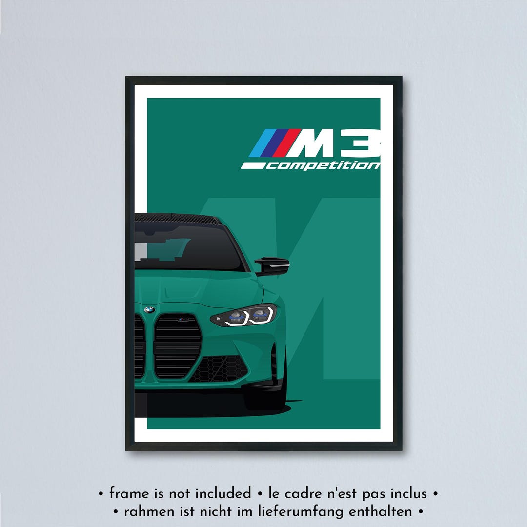BMW M3 G80 + Competition & Touring Illustration Printed on Matte White ...