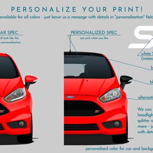 Ford Fiesta ST & ST200 Mk7 Art Car Illustration Printed on Matte White ...