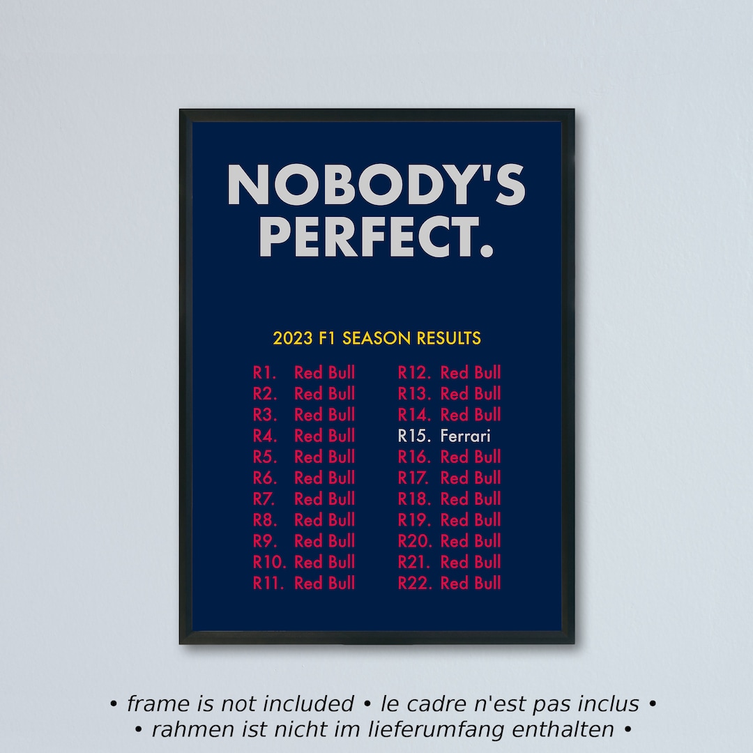 Nobody's Perfect - Red Bull 2023 F1 Season Illustration Printed on ...