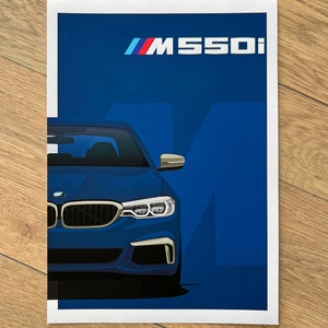 BMW M550i & M550d G30 G31 Touring Illustration Printed on Matte White ...