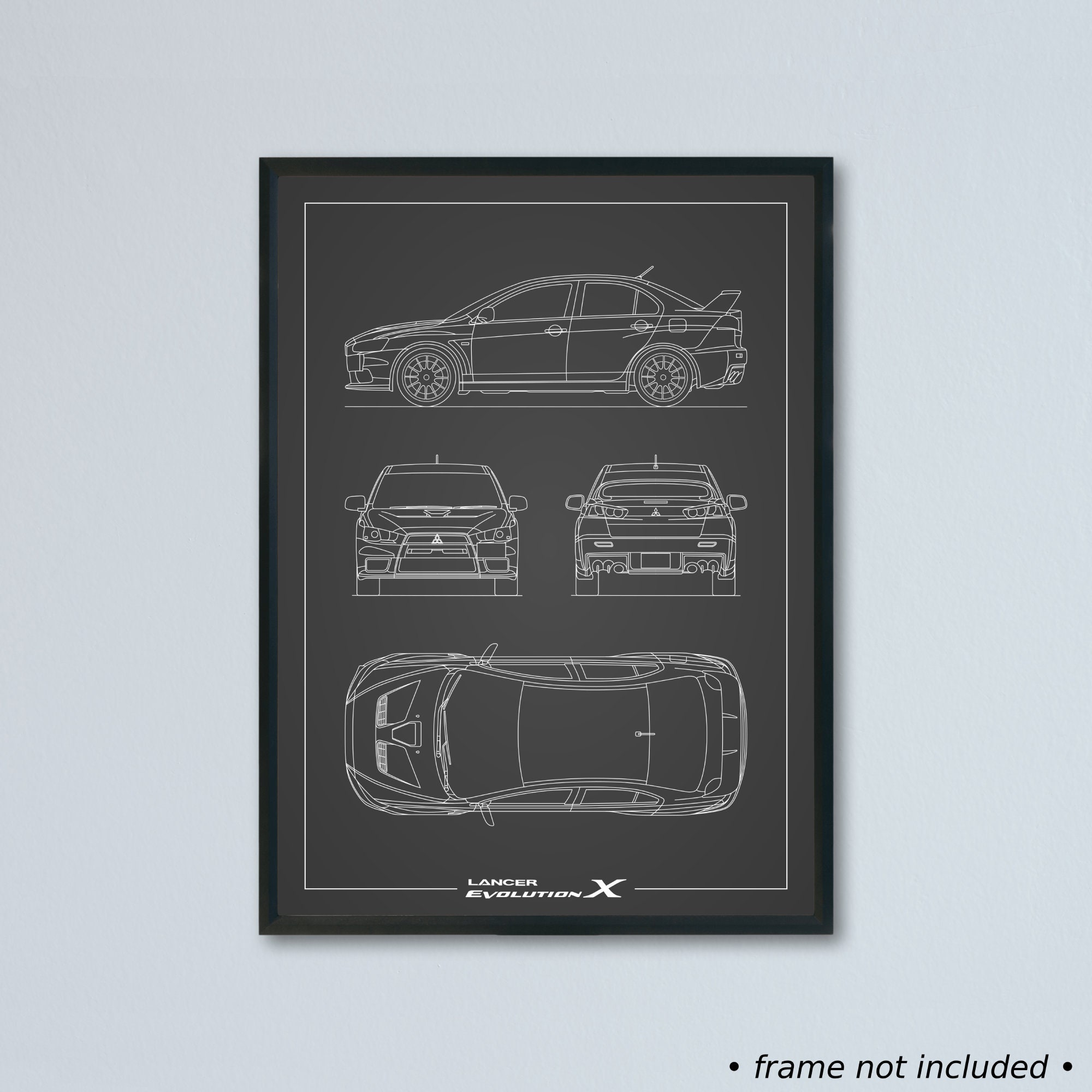 Mitsubishi Lancer Evolution X Technical Illustration Printed on Matte ...
