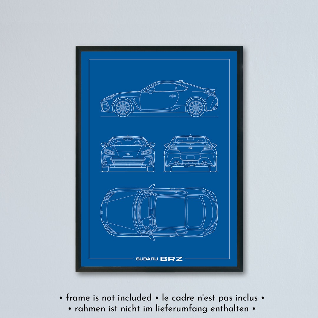 Subaru BRZ 2022 Mk2 Technical Illustration Printed on Matte White Paper ...