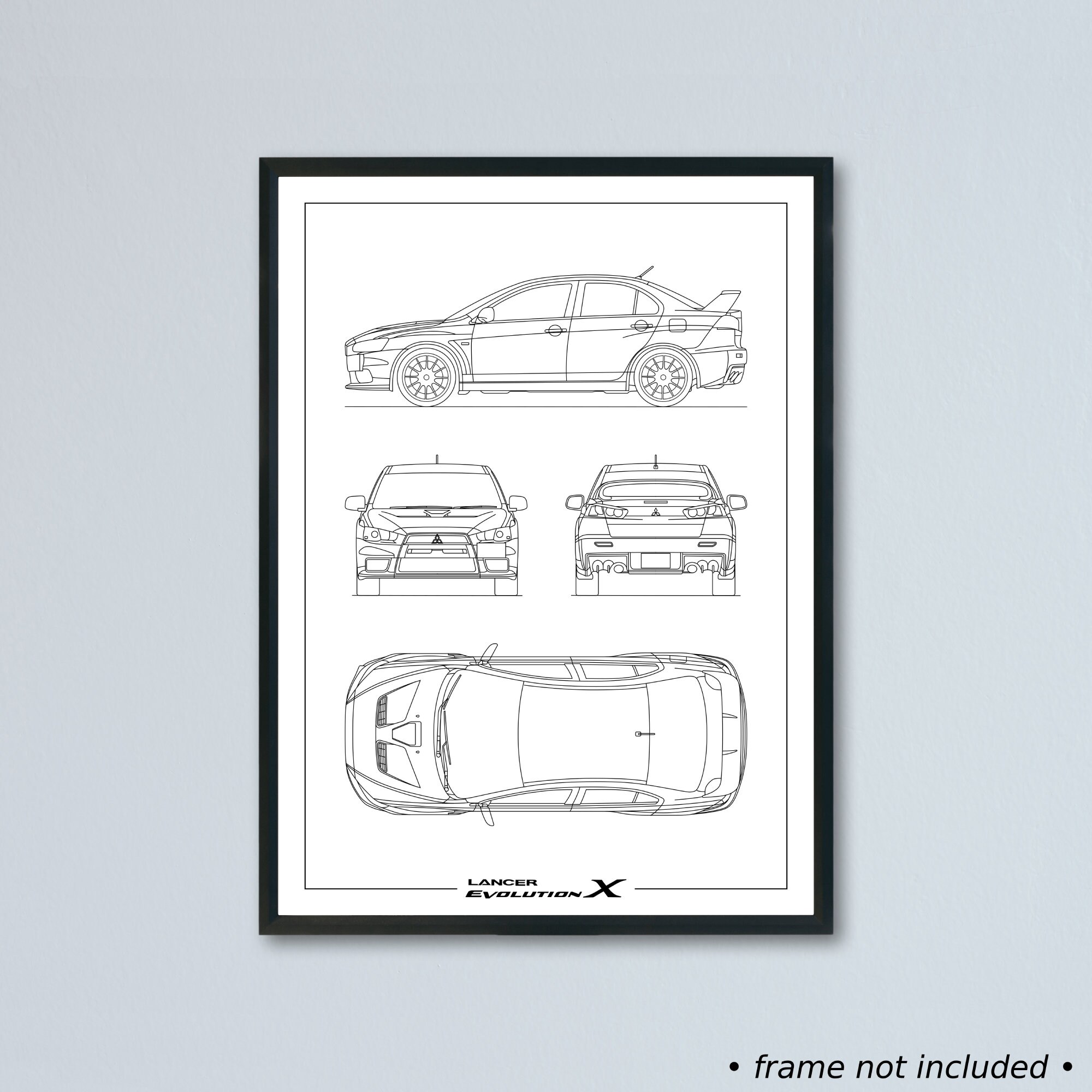 Mitsubishi Lancer Evolution X Technical Illustration Printed on Matte ...
