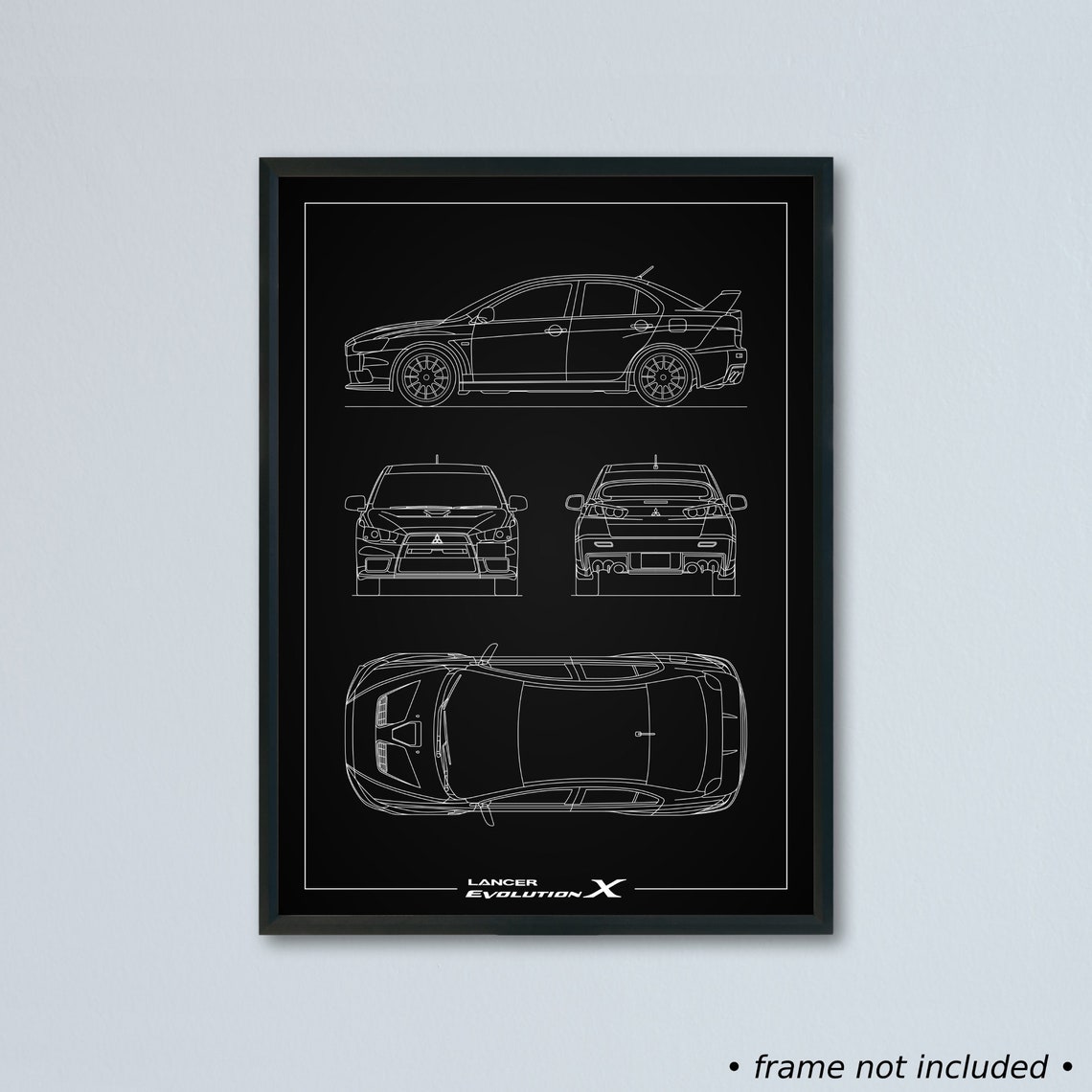 Mitsubishi Lancer Evolution X Technical Illustration Printed on Matte ...