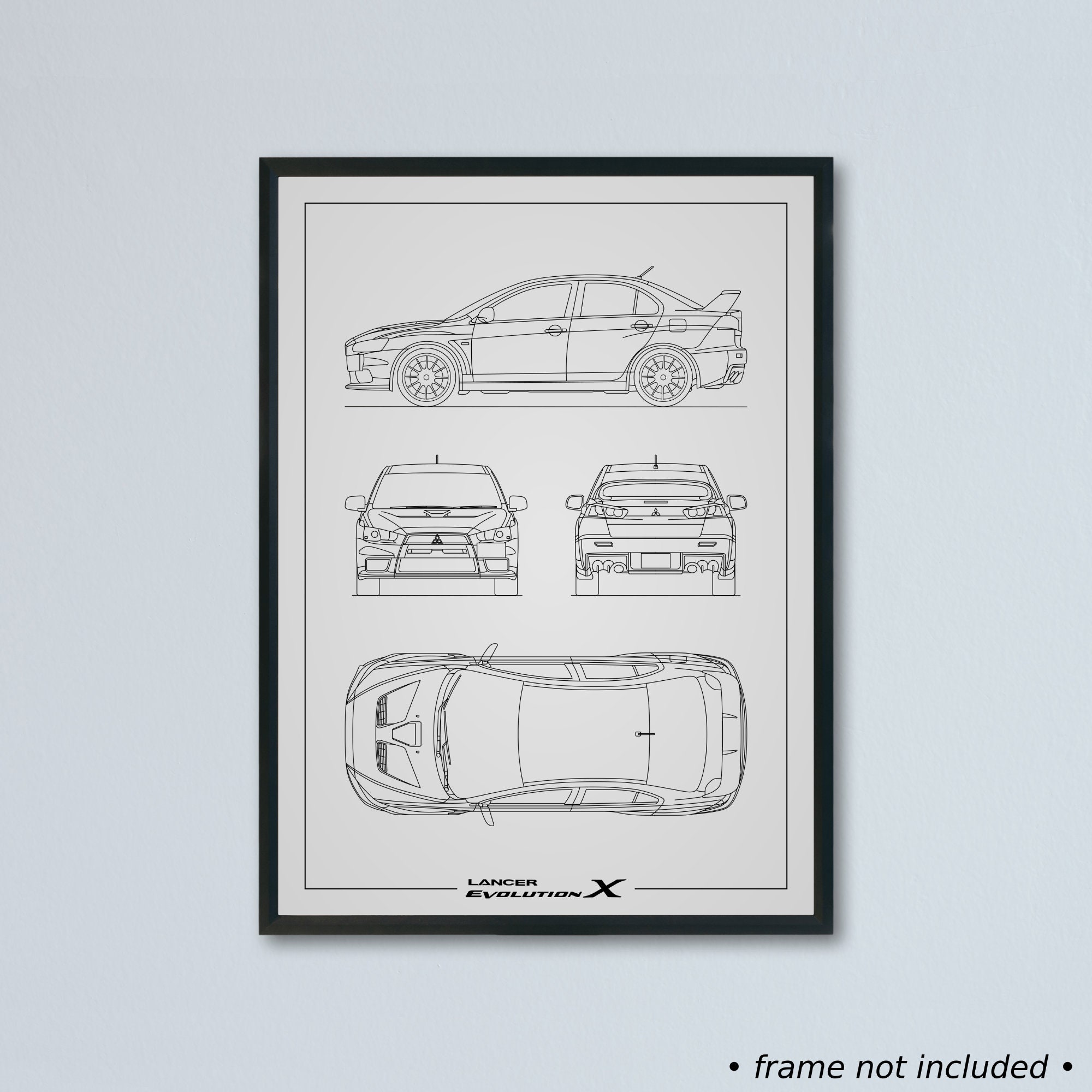 Mitsubishi Lancer Evolution X Technical Illustration Printed on Matte ...