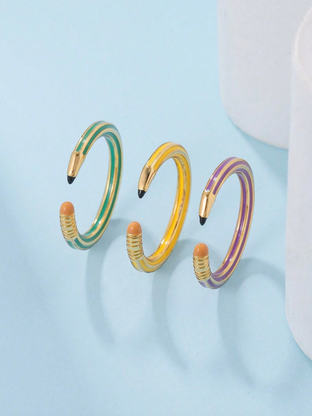 Unique Creative Enamel Coloured Pencil Shaped Open Ring Suitable for ...