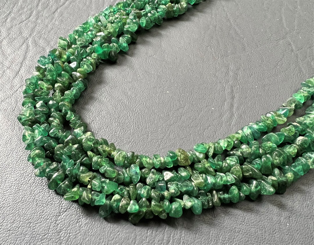 34" Natural Green Jade Uncut Chip Strands - Smooth Polished Beads ...