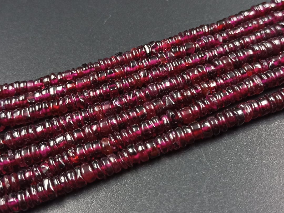 Red Garnet Smooth Heishi Disc Beads, Plain Gemstone Strands, Natural ...