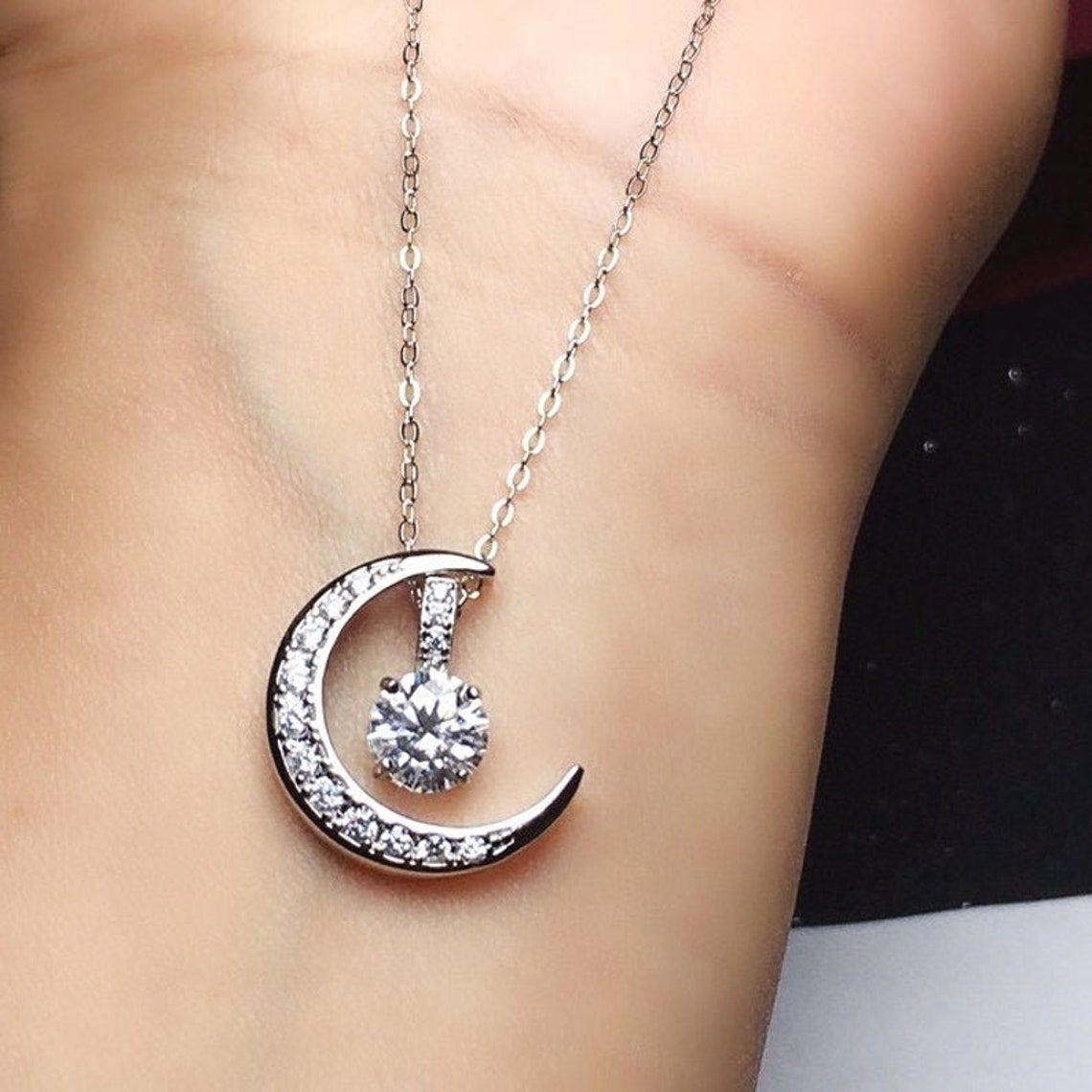Moissanite Pendant 925 Sterling Silver Necklace Simulated | Etsy