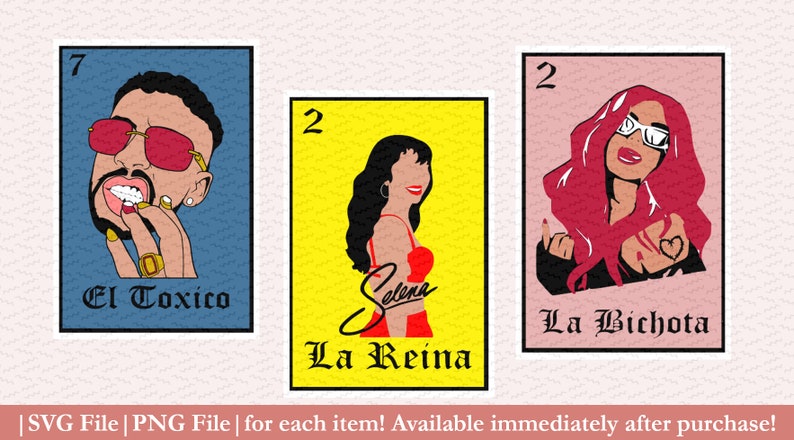Bad Bunny || Selena Quintanilla || Karol G || Loteria Cards || SVG ...