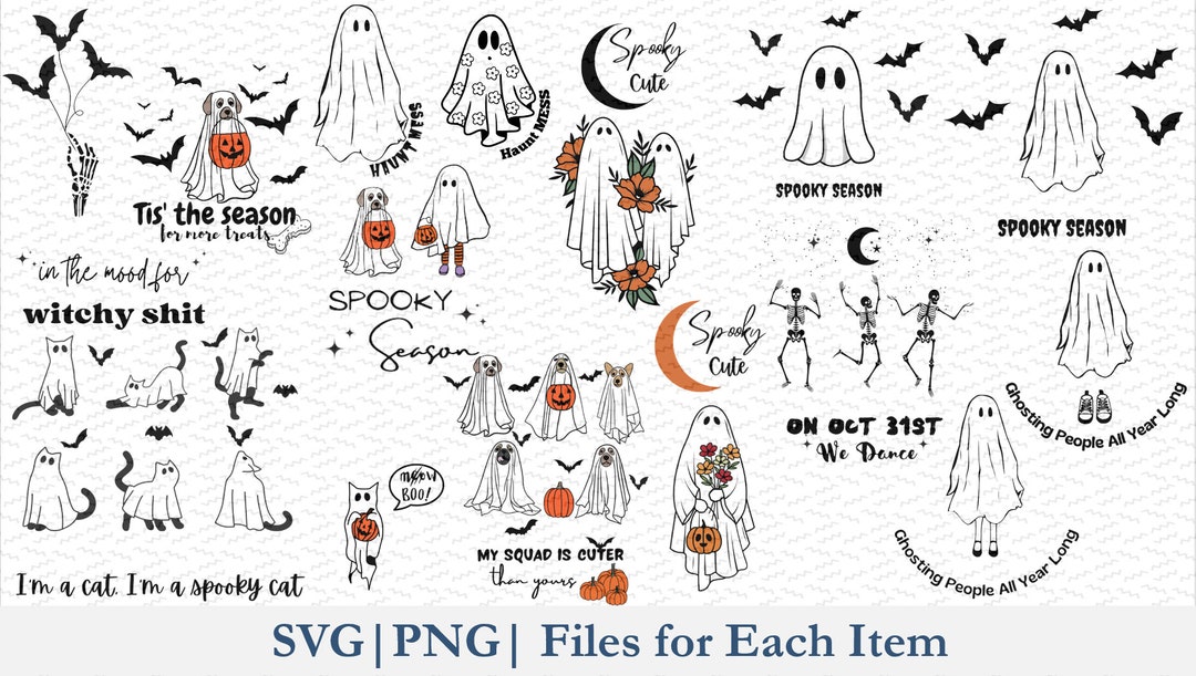 Boho Ghost Bundle || Cute Ghost || Dog Ghost || Cat Ghost || SVG || PNG ...