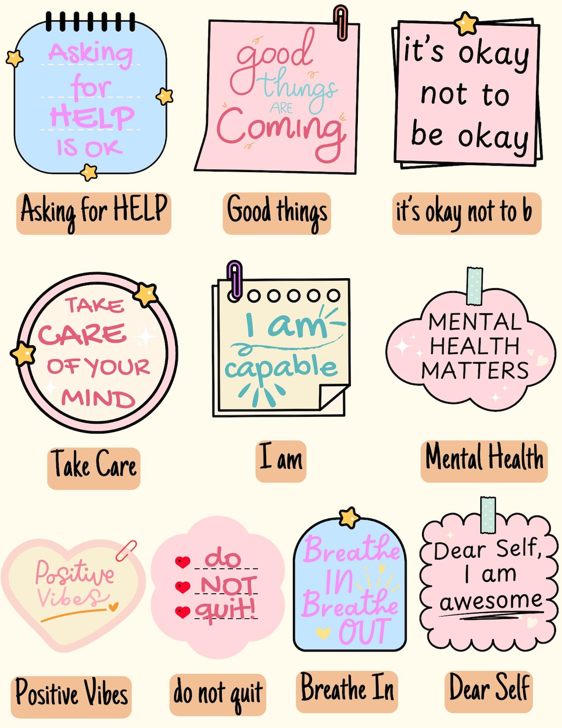 Mental Health Stickers Cute Sticky Note Stickers for Self-care ...