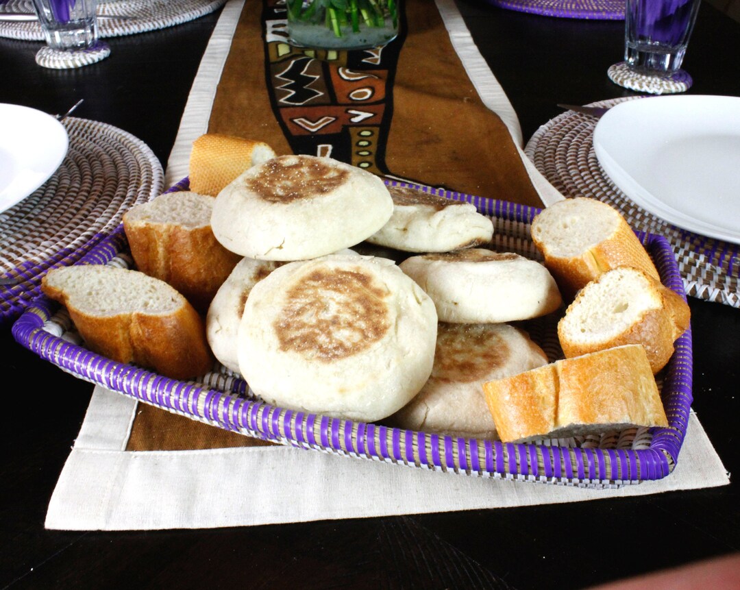 Handmade Senegal Bread Basket: Purple & White Seagrass, African Decor ...