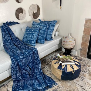 Lolo Blue African Mudcloth Blanket Set Traditional Textile - Etsy