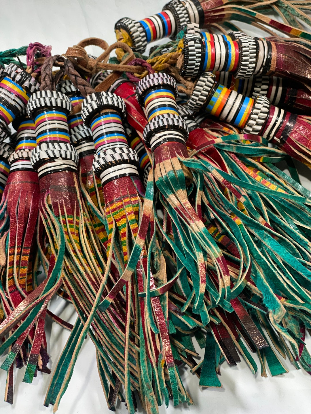 Handmade Tuareg Leather Tassel Keychain: Striped Tribal Fringe - Etsy