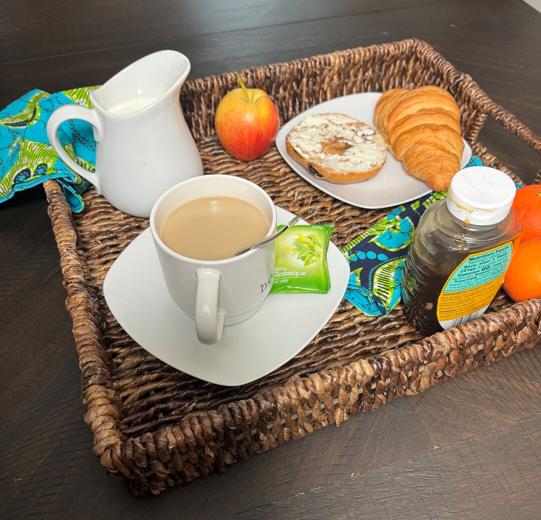 Handmade Abaca Serving Tray With Handles: Woven Boho Coffee Table Decor ...