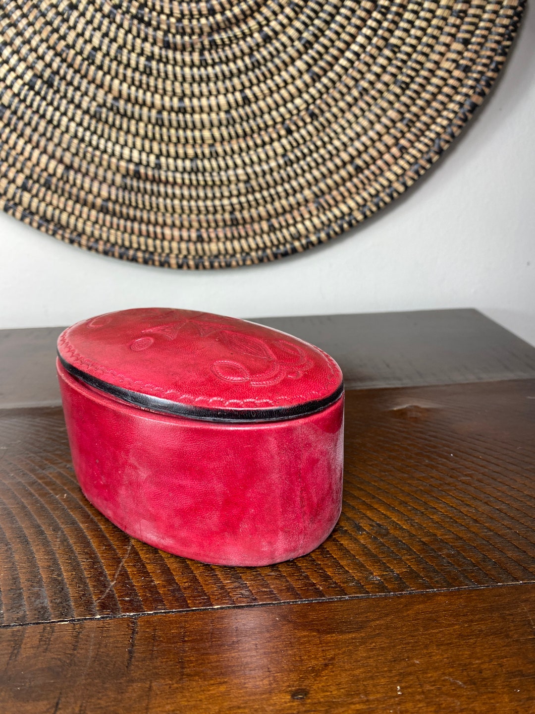 Red Oval Tuareg Handicraft Leather Jewelry Box | Made in Mali| Ethnic ...