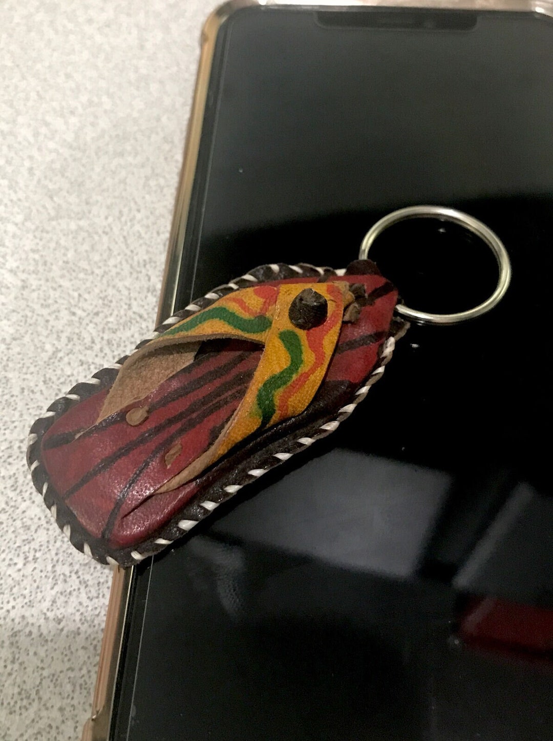 Yellow Vintage Leather Shoe Keychain/tuareg Tribe/handmade Keychain ...