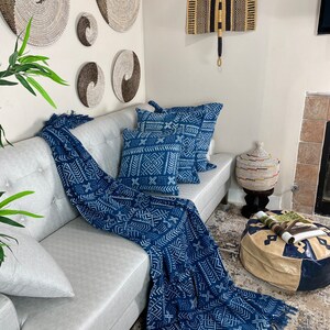 Lolo Blue African Mudcloth Blanket Set Traditional Textile - Etsy