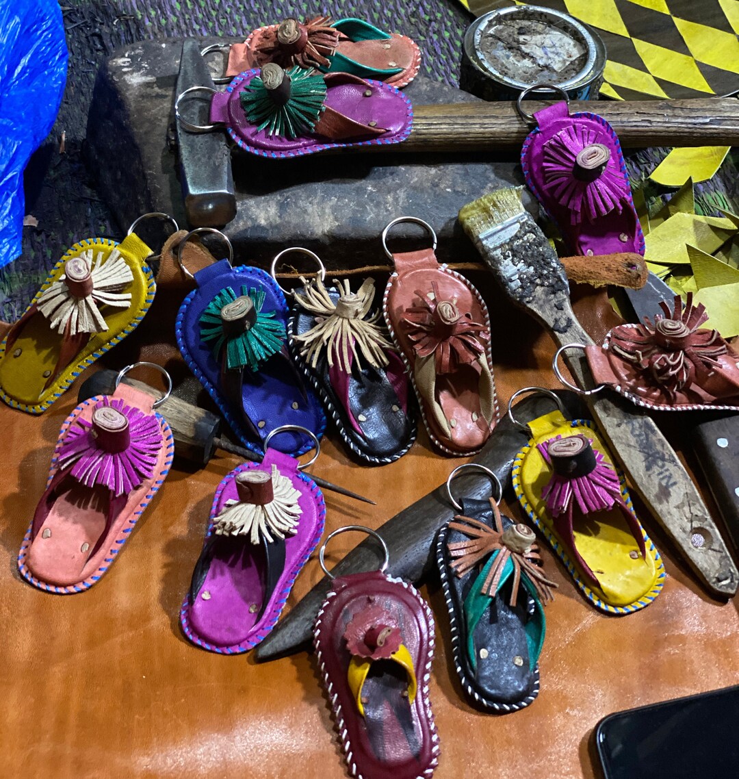 Tuareg Goat Leather Shoes| Leather Keychain| Leather Fringe| Striped ...
