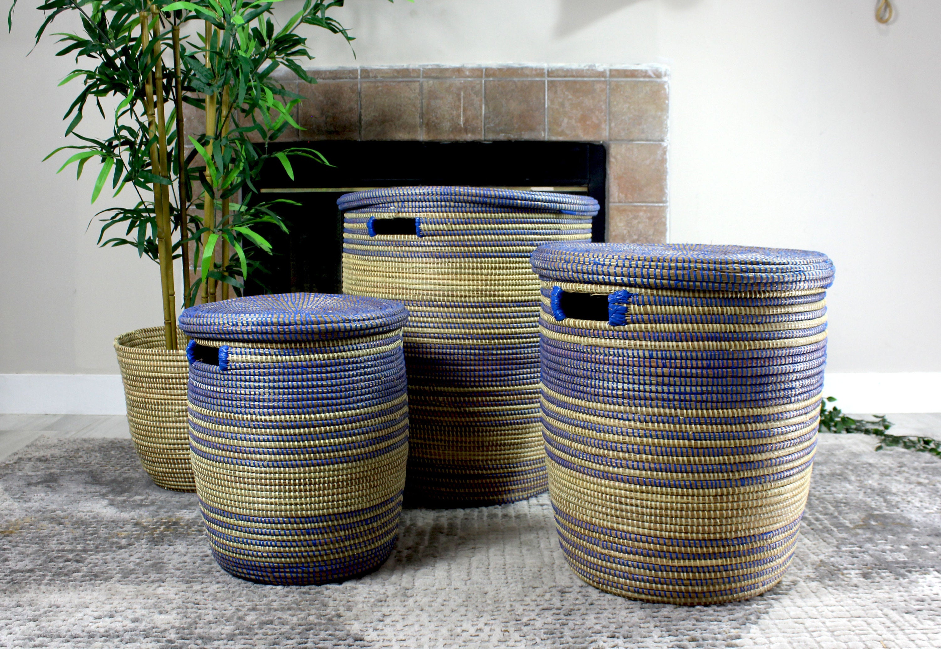 Wassa Jumbo Purple Senegal Storage Basket Grey Elephant Grass, Raffia ...