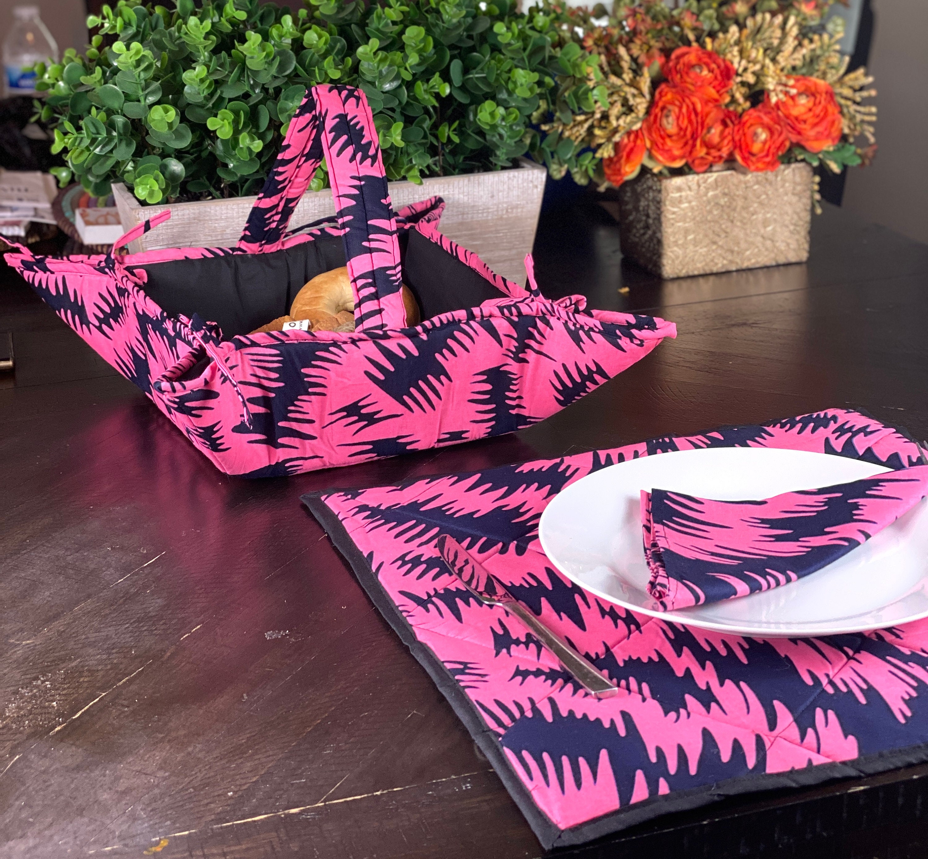 Alice Pink Ankara Breadbasket Table Linen Handmade African Fabric ...