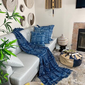 Lolo Blue African Mudcloth Blanket Set Traditional Textile - Etsy