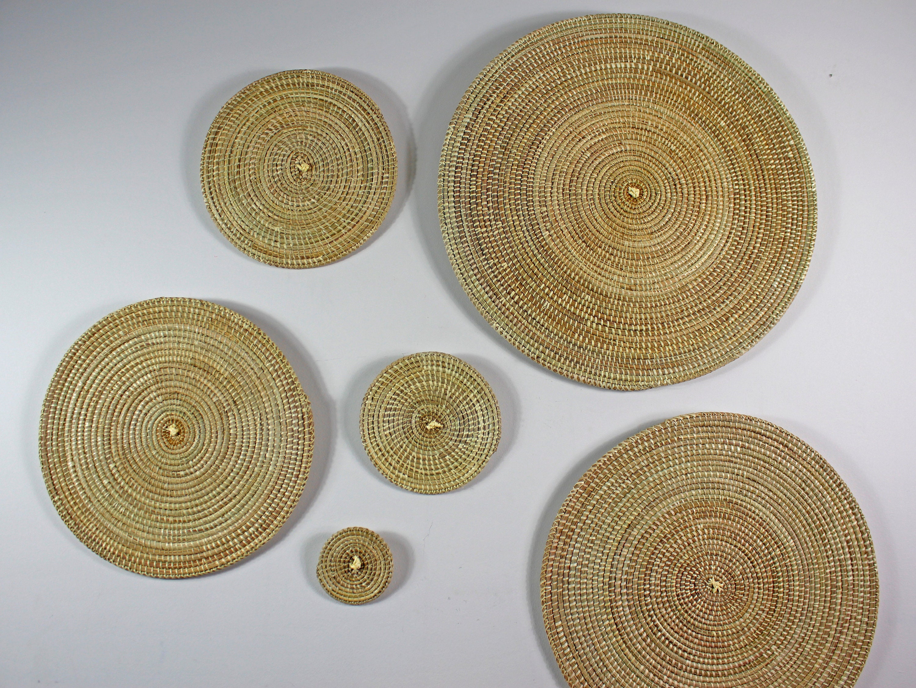 Beige African Senegal Woven Round Pad for Wall Decor – Set of 6 ...