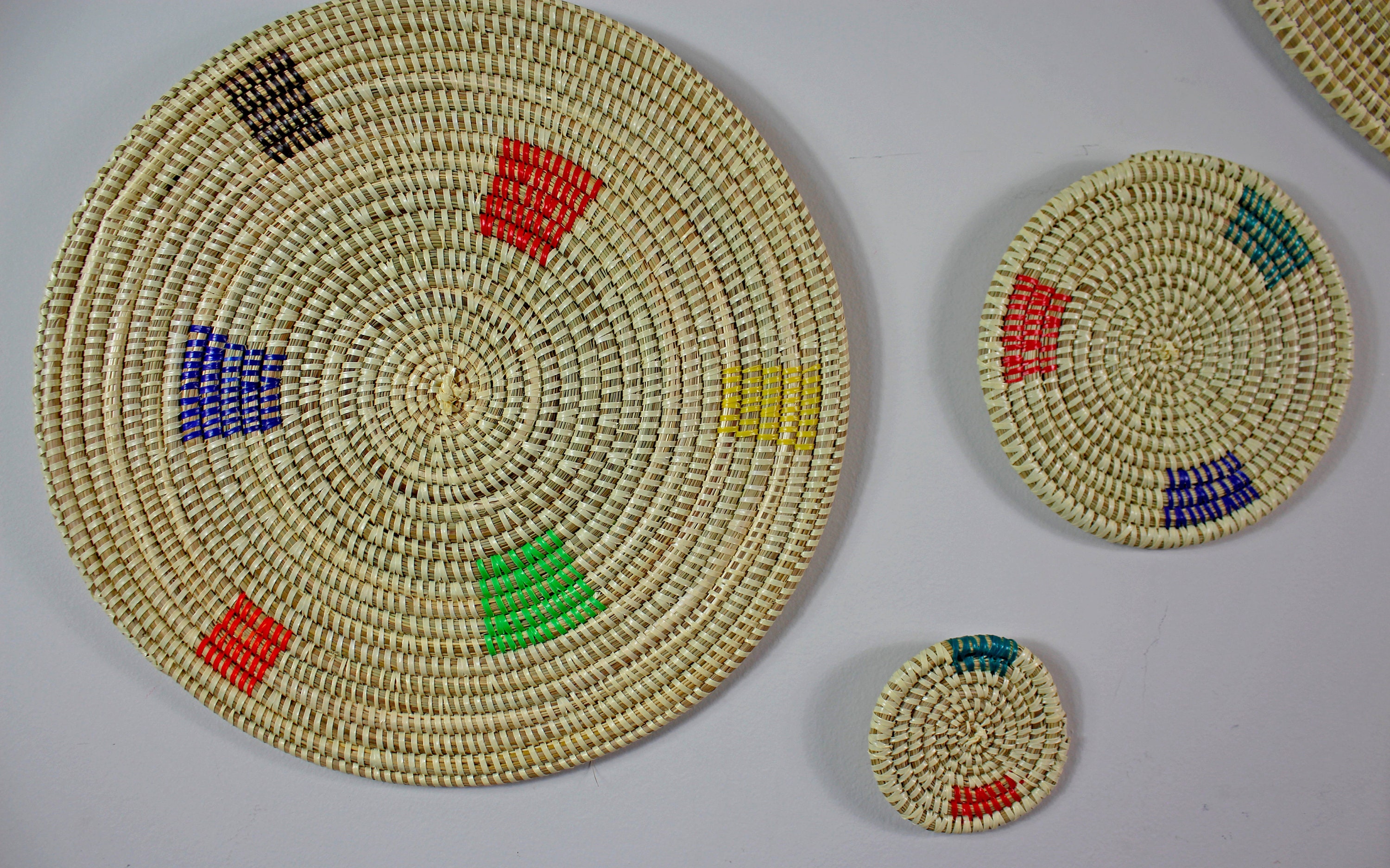 Beige & Color African Senegal Woven Round Pad for Wall Decor Set of 6 ...