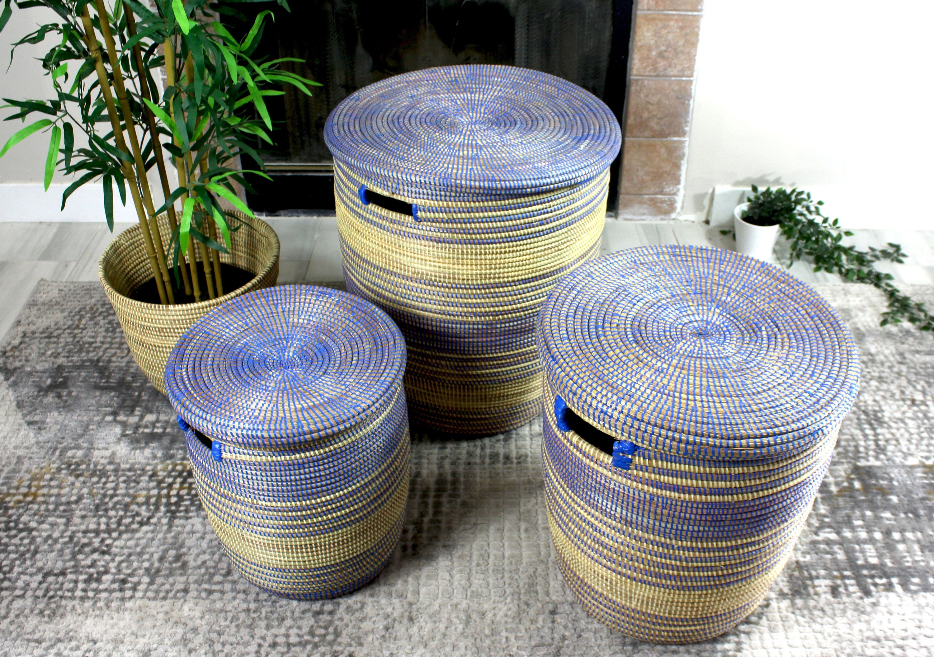 Wassa Jumbo Purple Senegal Storage Basket Grey Elephant Grass, Raffia ...