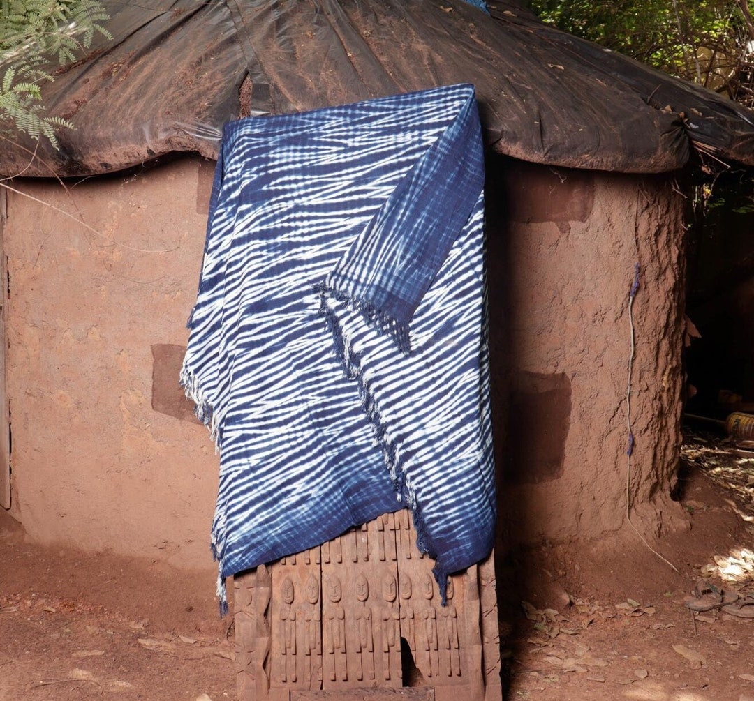 Africa Indigo With Fringe Shibori Textile Bedsheet Mali Handmade Indigo ...