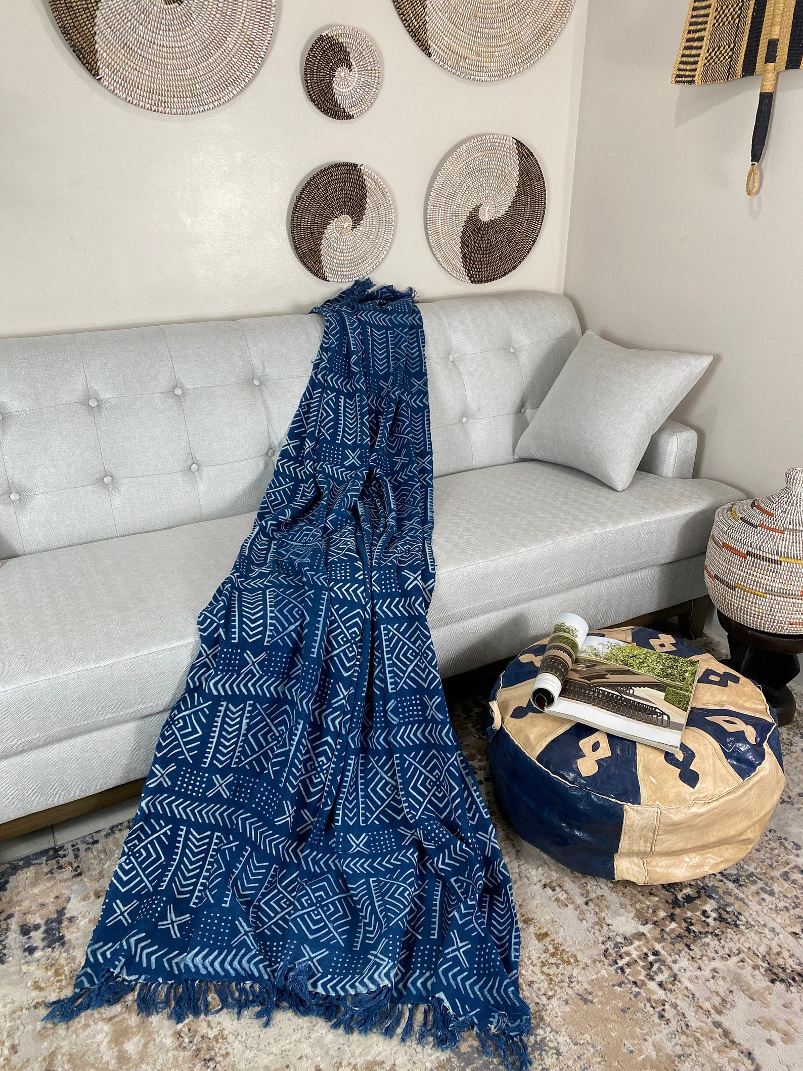 Lolo Blue African Mudcloth Blanket Set Traditional Textile - Etsy