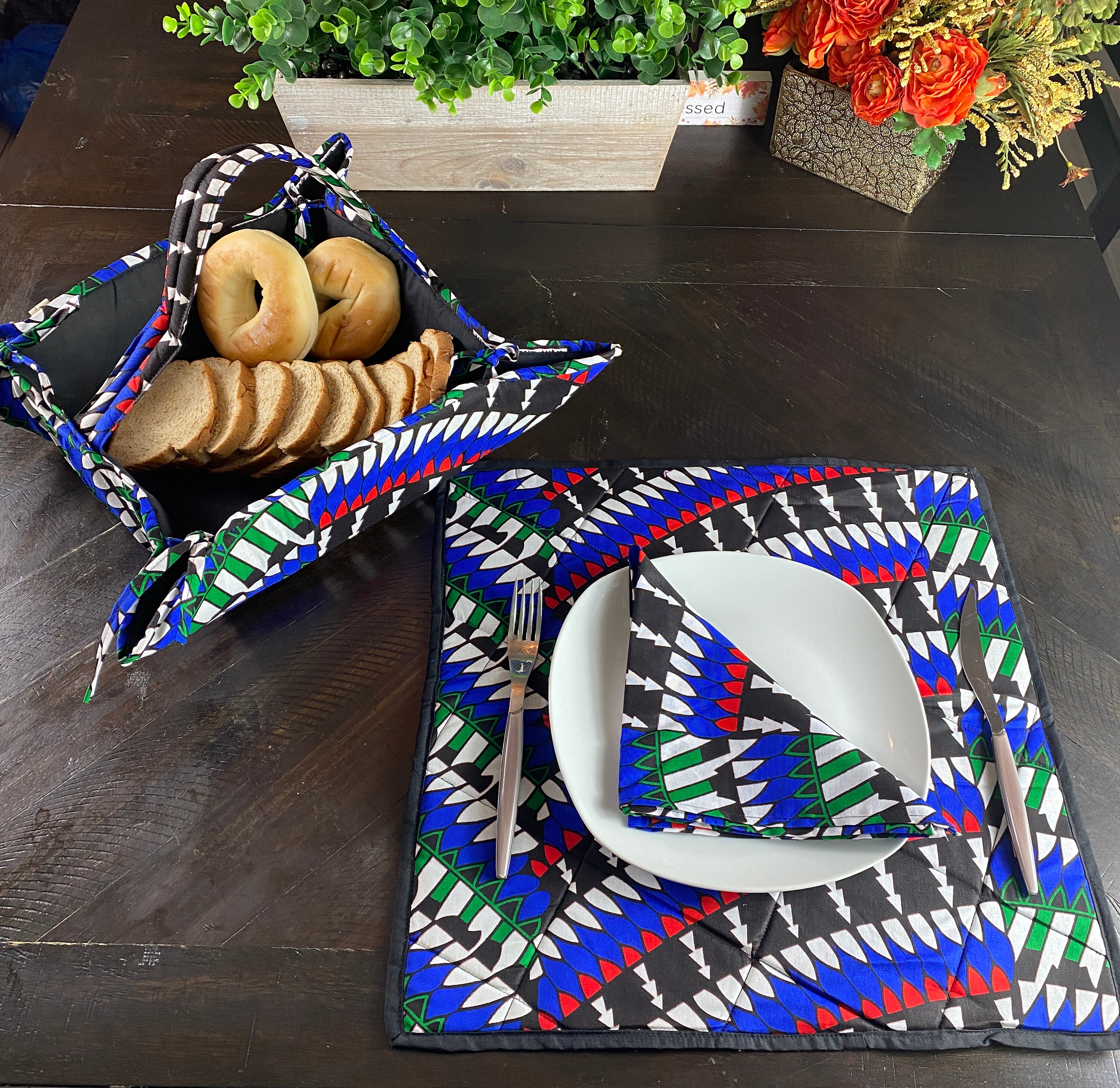 Handmade Ankara Fabric Bread Basket: African Table Decor (10" W X 4" L ...